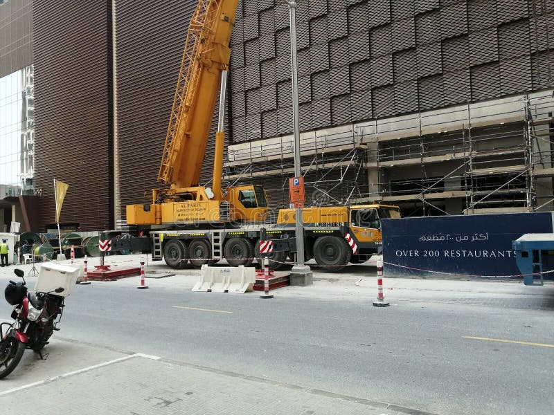 Heavy Duty Crain in Front of Construction Site Stock Image - Image of ...