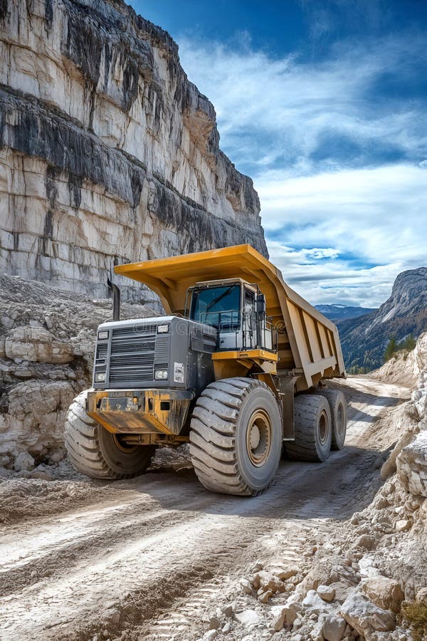 Heavy-duty Dump Truck in Rocky Canyon with Blue Sky and Dramatic Clouds ...