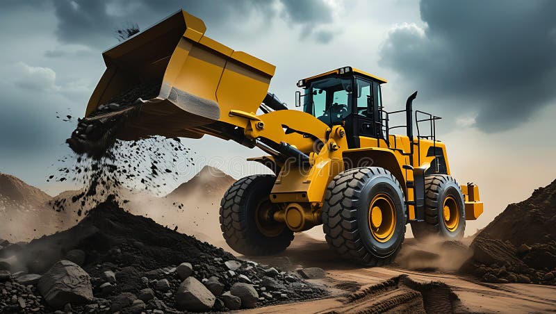 Heavy-duty Earthmover Unloading in Construction Site Stock Illustration ...