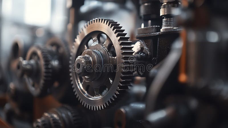Heavy-Duty Engine Gear Wheels Steely Precision Industrial Background ...