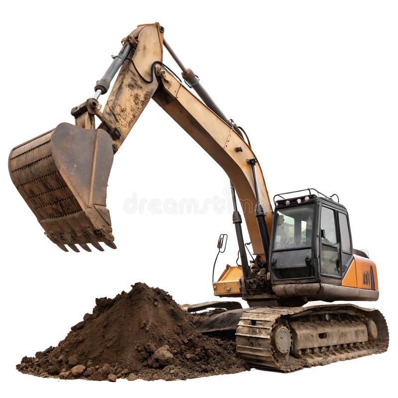 Heavy-Duty Excavator with Dirt Isolated on White Background Stock ...