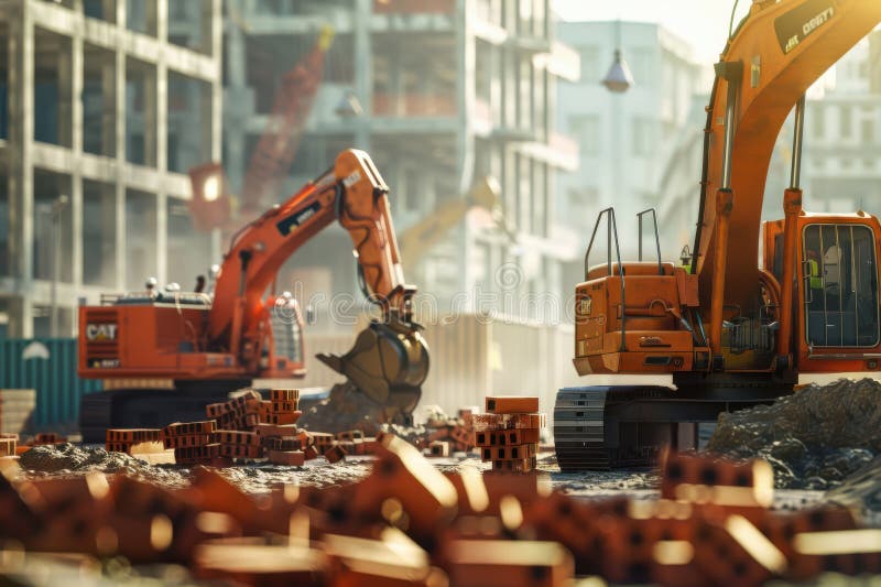 Massive Excavators Work Tirelessly, Removing Debris and Shaping the ...