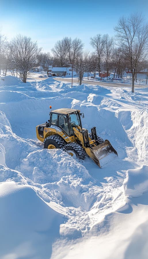 Heavy Duty Front End Loader Clearing Deep Snow. Industrial Equipment ...