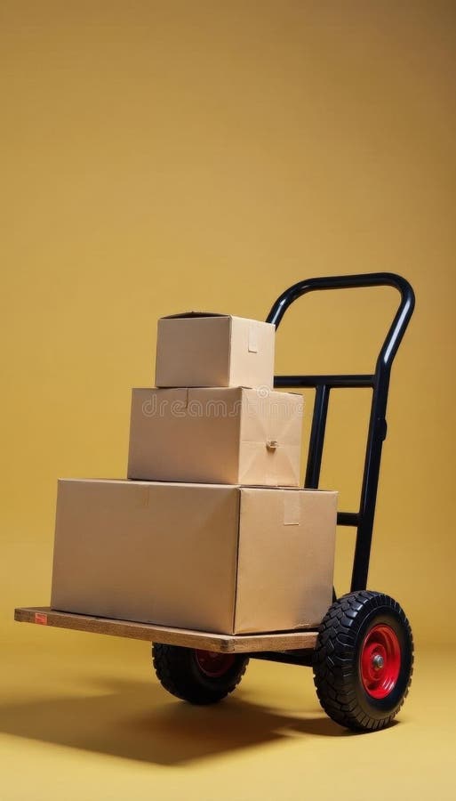 Heavy Duty Hand Truck Overloaded with Various Sized Cardboard Boxes ...