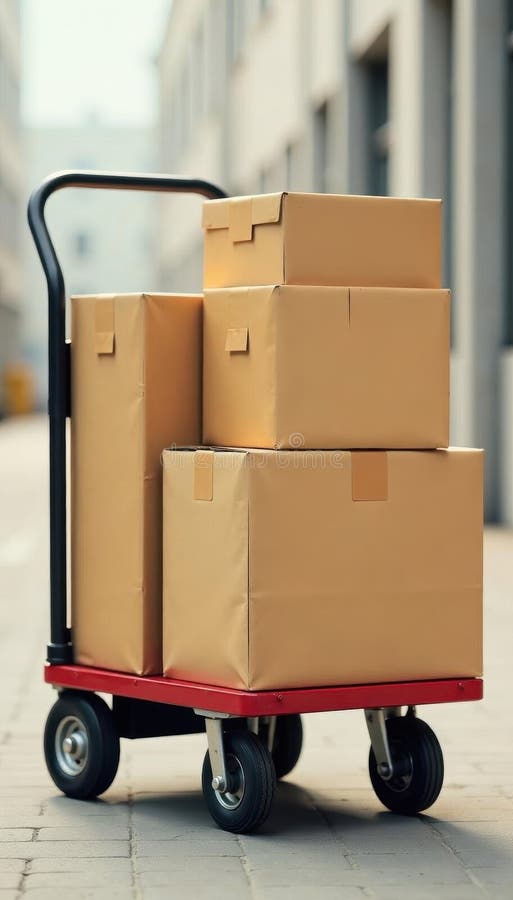 Heavy Duty Hand Truck Overloaded with Various Sized Cardboard Boxes ...