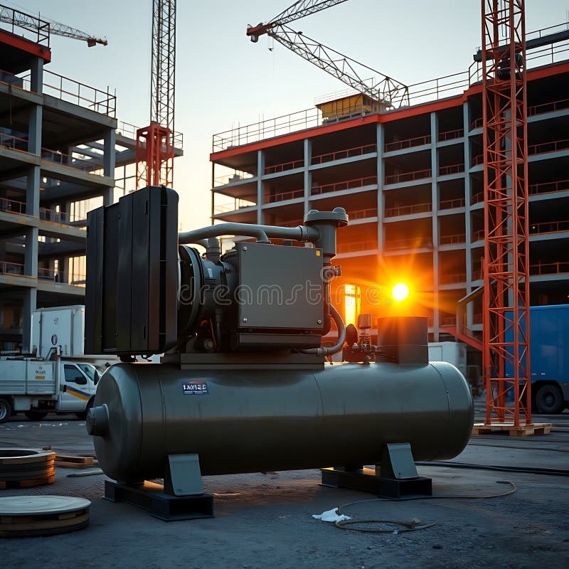 A Heavy Duty Industrial Compressor in the Middle of a Busy Construction ...