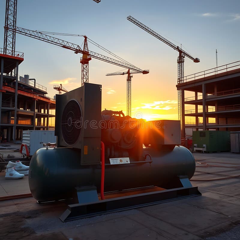 A Heavy Duty Industrial Compressor in the Middle of a Busy Construction ...