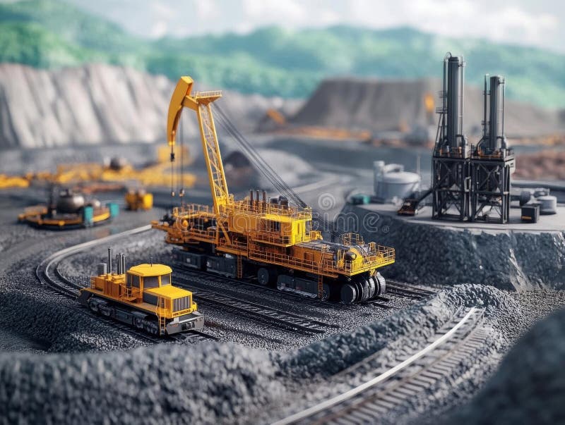Heavy Duty Mining Equipment, Excavator and Rail Car Operating in a Coal ...