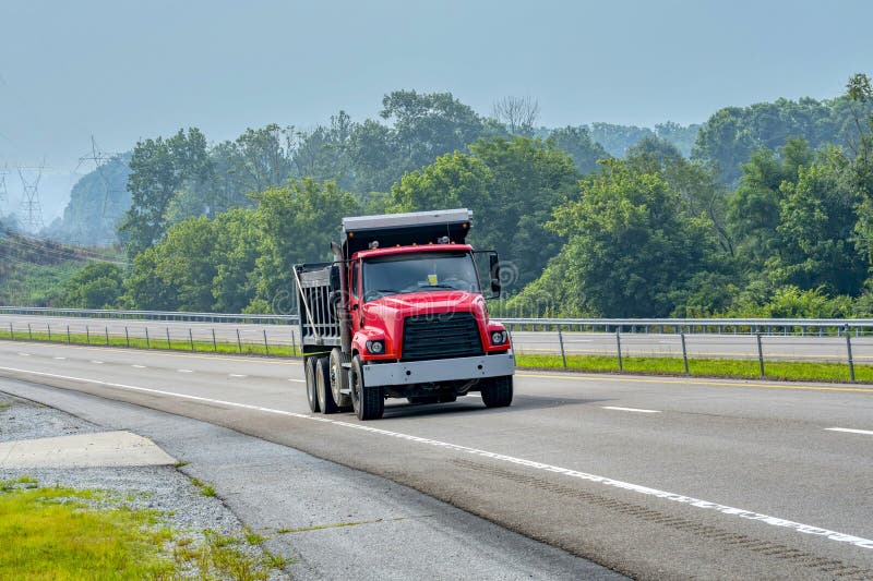 Heavy Duty Red Dump Truck on Hazy Summer Day Stock Image - Image of ...