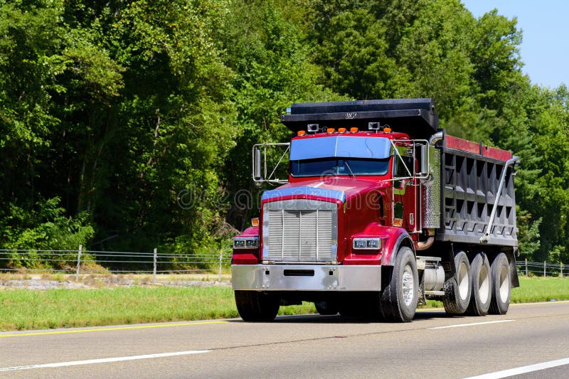 Heavy-Duty Red Dump Truck on the Highway Stock Image - Image of highway ...