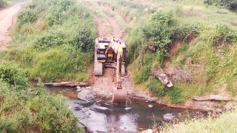 Heavy Equipment is Crossing the River Stock Photo - Image of track ...