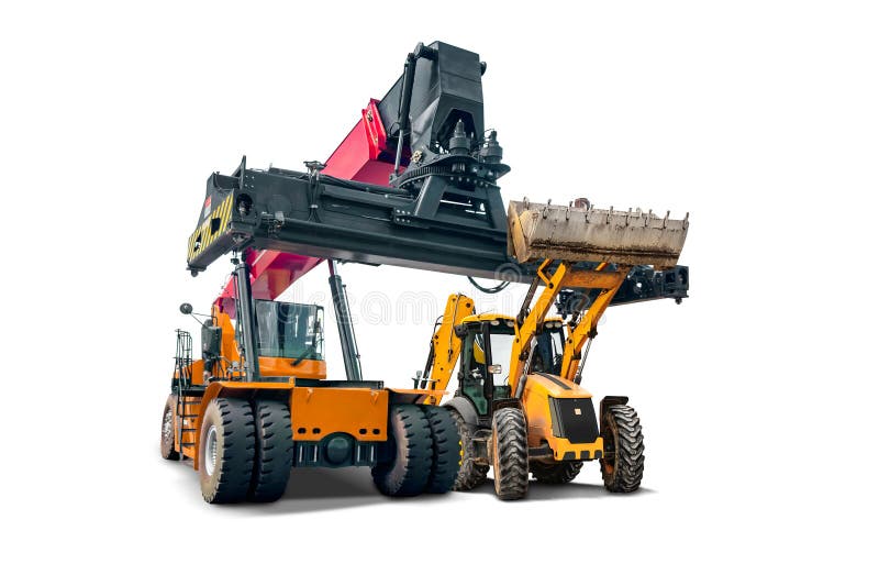 Heavy Equipment Including a Large Forklift and a Backhoe Loader Stock ...