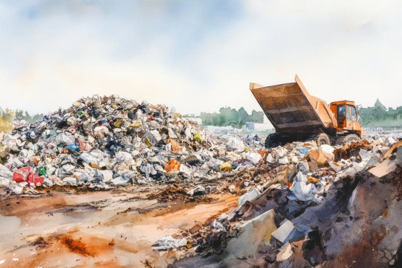 Heavy Equipment Operating in a Waste Disposal Site with Debris Stock ...
