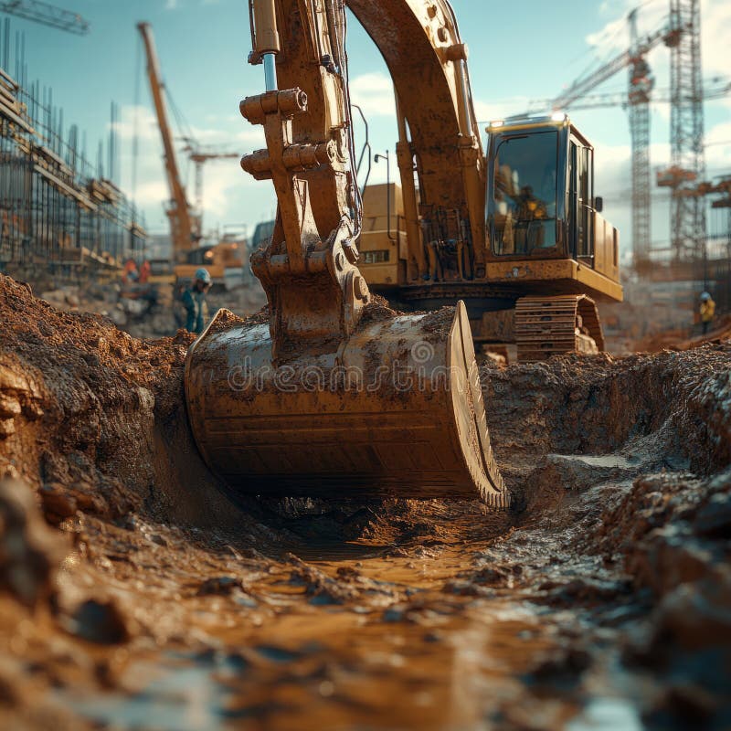 Heavy Excavator Busy Construction Site Digging Mud Stock Photos - Free ...