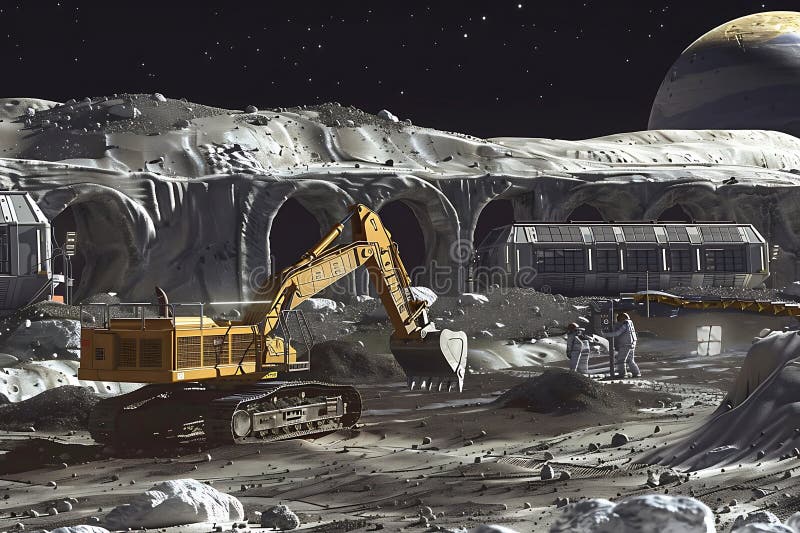 Heavy Excavator at Work on the Moon S Surface Stock Illustration ...