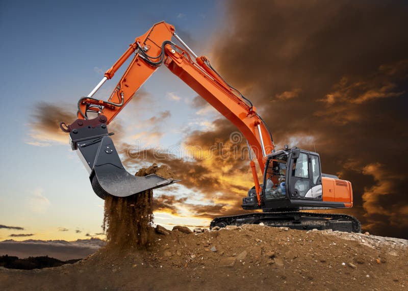 Heavy Excavator Working on Construction Site Stock Image - Image of ...