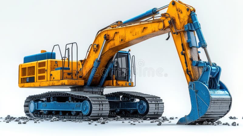Heavy Excavator Working on a Construction Site with a Bright Yellow and ...