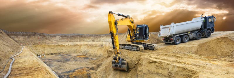 Heavy Excavator on a Quarry. Excavation Machinery. Earthmover Work ...