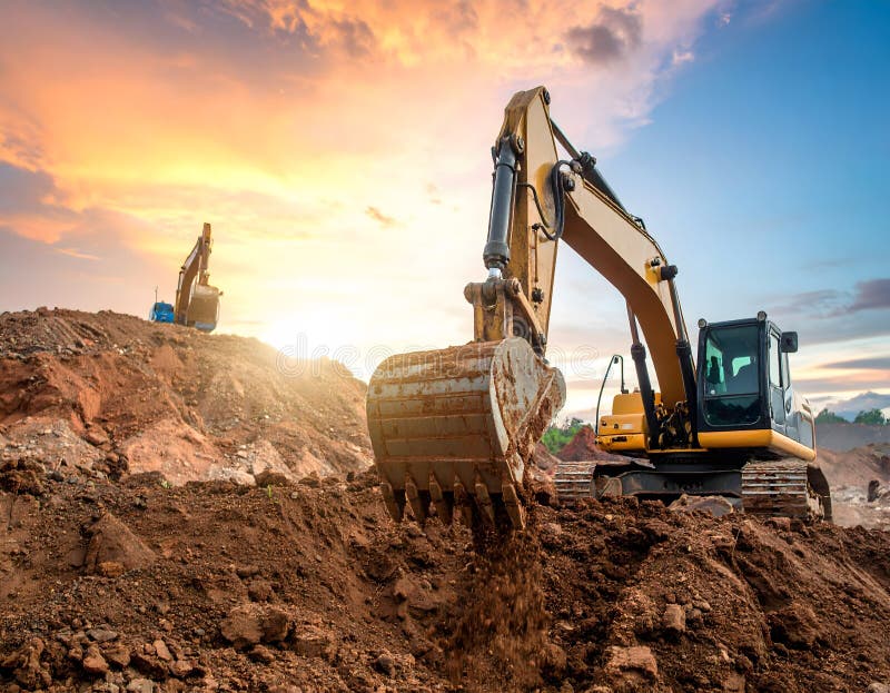 Heavy Excavators are Engaged in Earthmoving Stock Photo - Image of ...