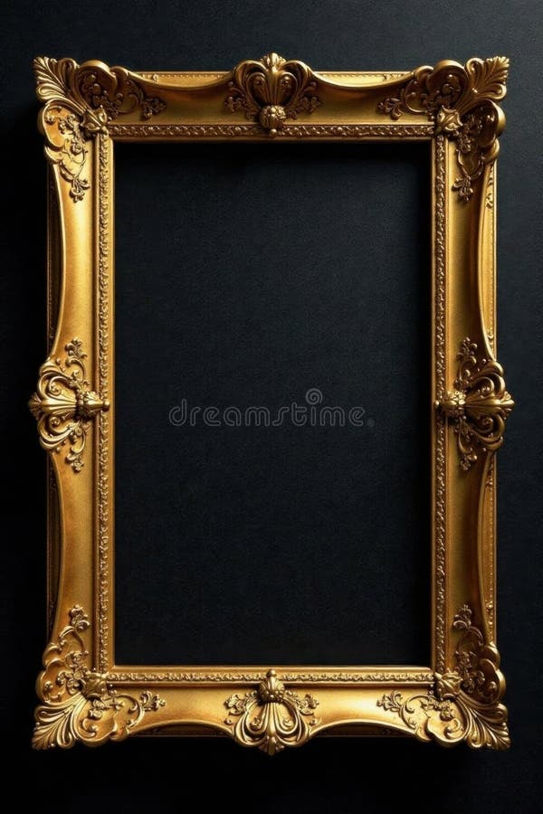 Heavy Gold Frame with Black Textured Background, Ornate Details ...