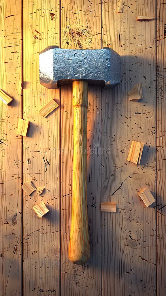 Heavy Hammer on Wooden Workbench Stock Illustration - Illustration of ...