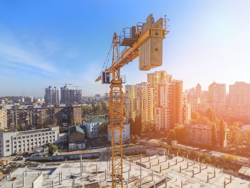 Heavy High Tower Crane View at Skyscraper Conctruction Site. Industrial ...