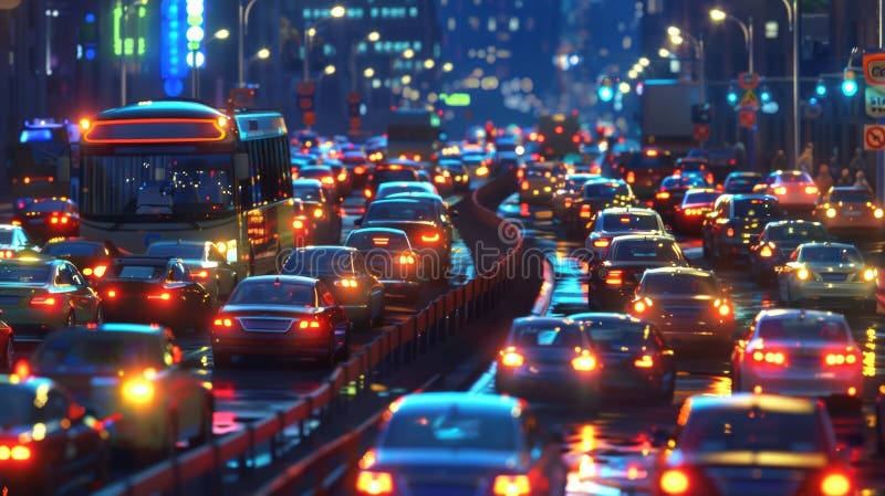 Heavy Highway Congestion during Morning and Evening Rush Hour. Stock ...