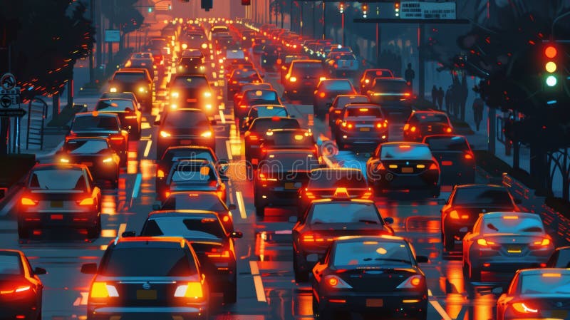 Heavy Highway Congestion during Morning and Evening Rush Hour. Stock ...