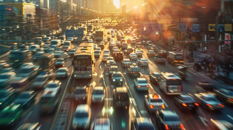 Heavy Highway Congestion during Morning and Evening Rush Hour. Stock ...