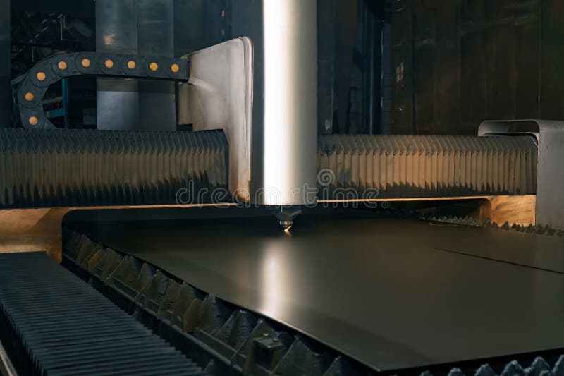 Heavy Industrial Laser Cutter during Metal Sheet Processing Stock Image ...