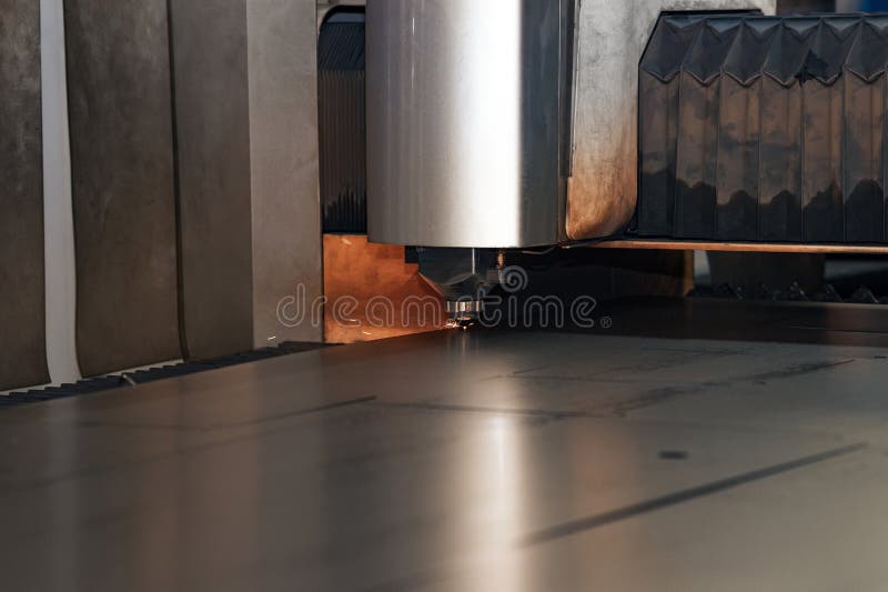 Heavy Industrial Laser Cutter during Metal Sheet Processing Stock Photo ...