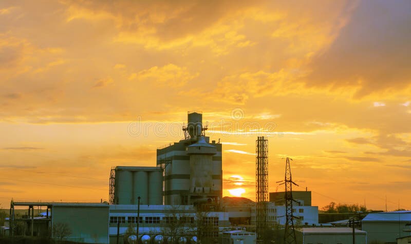 Heavy Industry Factory Building on Sunset Background Stock Image ...