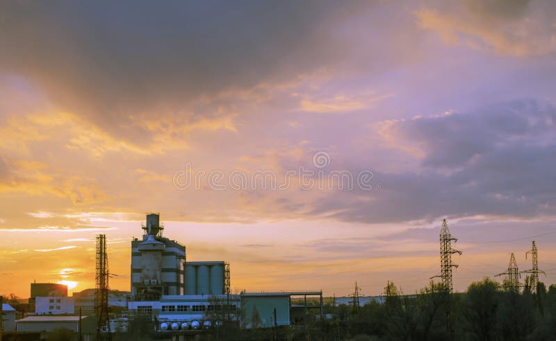 Heavy Industry Factory Building on Sunset Background Stock Image ...