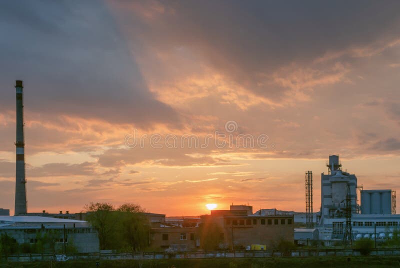Heavy Industry Factory Building on Sunset Background Stock Image ...
