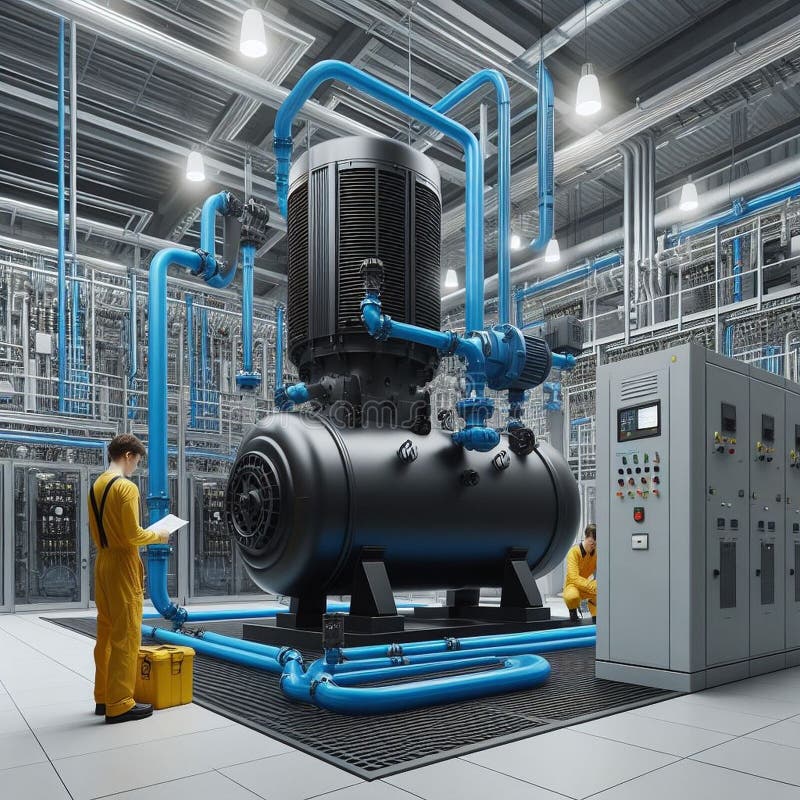 Heavy Industry Inside: Air Compress Process Machinery. Stock ...