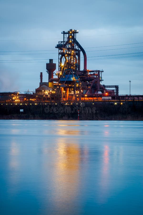 Heavy Industry, Steelworks, by the Water in the Blue Hour Stock Photo ...