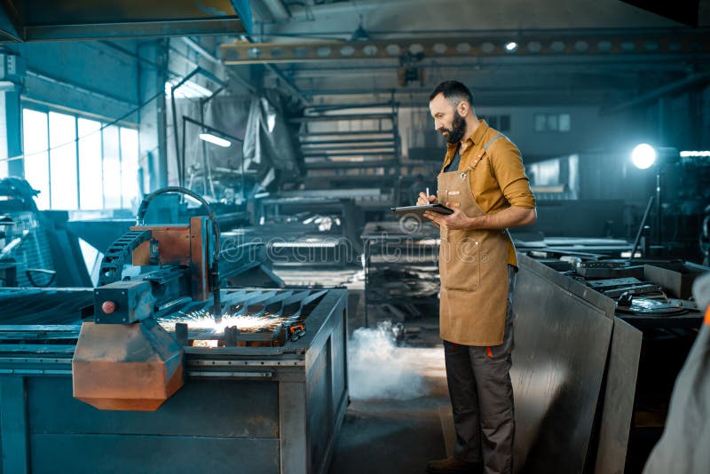 Heavy Industry Worker Controlling the Process of Metal Cutting Stock ...