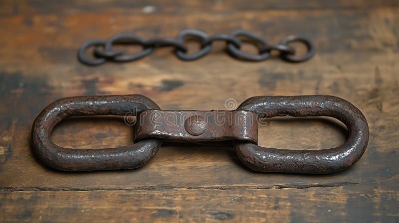 Heavy Leg Irons Used for Confinement Sit on a Rustic Wooden Table Stock ...