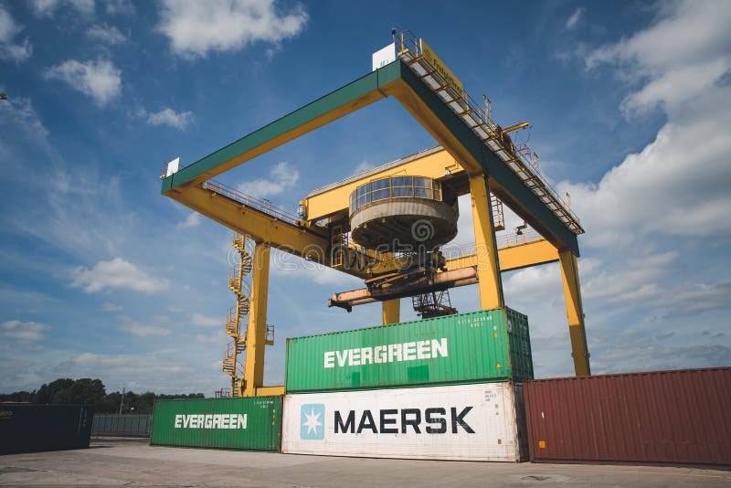 A Heavy Lifting Container Crane Loading Shipping Container Boxes ...