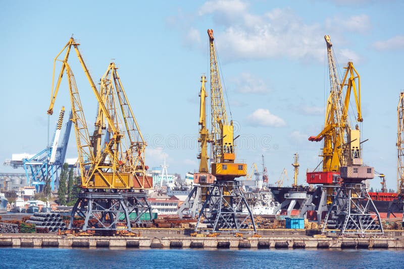 Heavy Lifting Harbor Cranes in the Cargo Seaport Stock Image - Image of ...