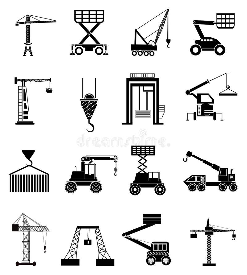 Heavy Lifting Machines Icons Set Stock Vector - Illustration of sign ...