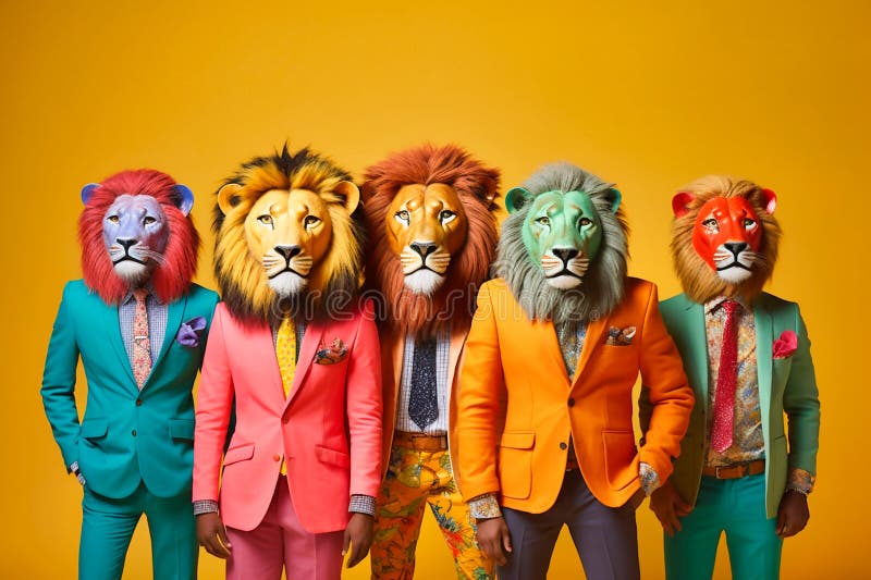 Heavy Lion Mob Pack Anthropomorphic Vibrant Colors, Generative AI Stock ...