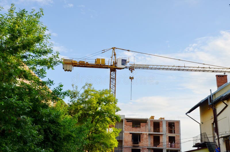 Heavy-load Tower Cranes on Building Stock Photo - Image of flat, hoist ...