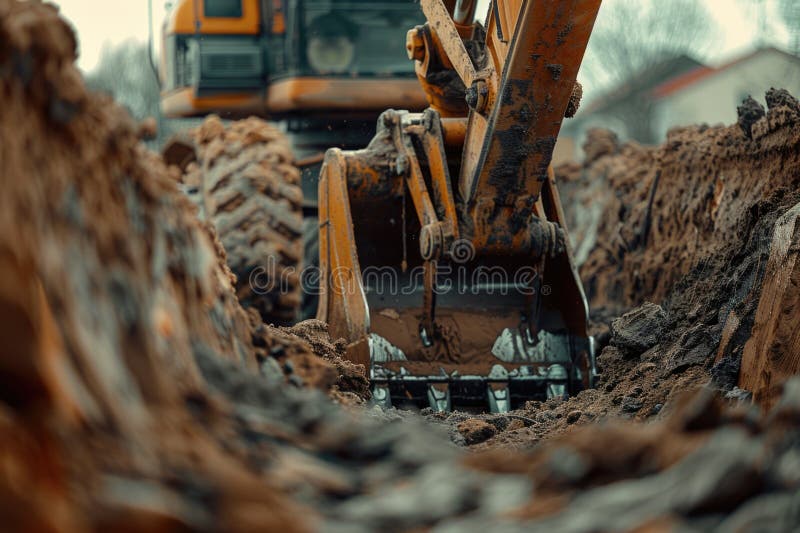 A Heavy Machine Excavates Soil for Construction or Infrastructure ...