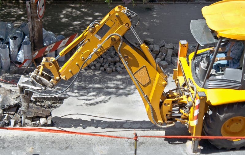 Heavy Machine on a Road Construction Work Stock Image - Image of road ...