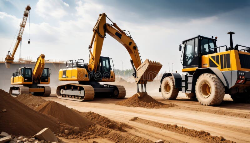 Heavy Machinery in Action at Construction Site Stock Image - Image of ...