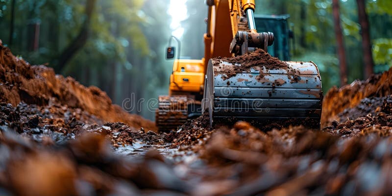 Heavy Machinery in Action: Excavator Digging Dirt at a Construction ...