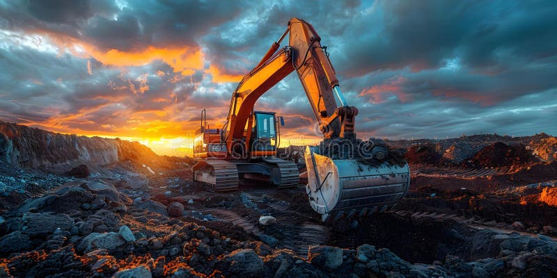 Heavy Machinery in Action: Excavator Digging Dirt at a Construction ...