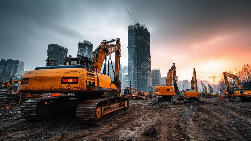 Heavy Machinery on a Busy Construction Site Stock Image - Image of ...