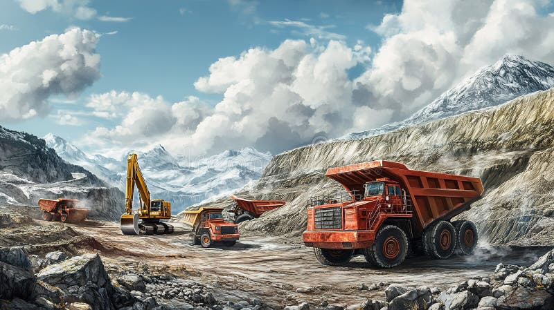 Heavy Machinery at a Construction Site in the Mountains Operating ...